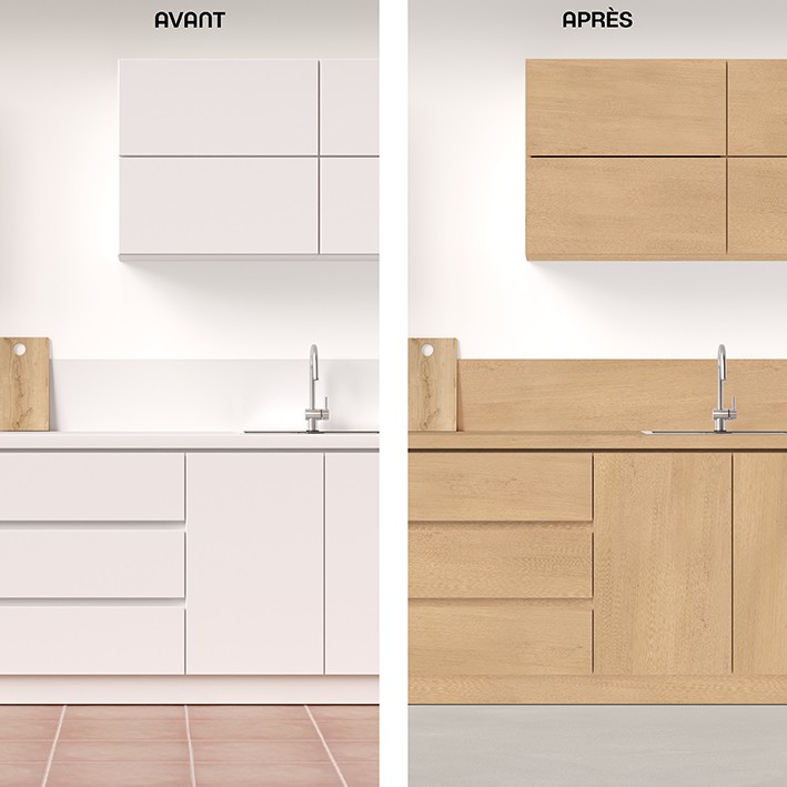 Relook Cuisine et Bains Effet Bois Bois Naturel | Peinture Cuisine et ...